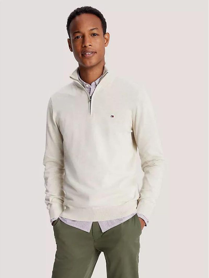 Suéter con zipper y logo bordado