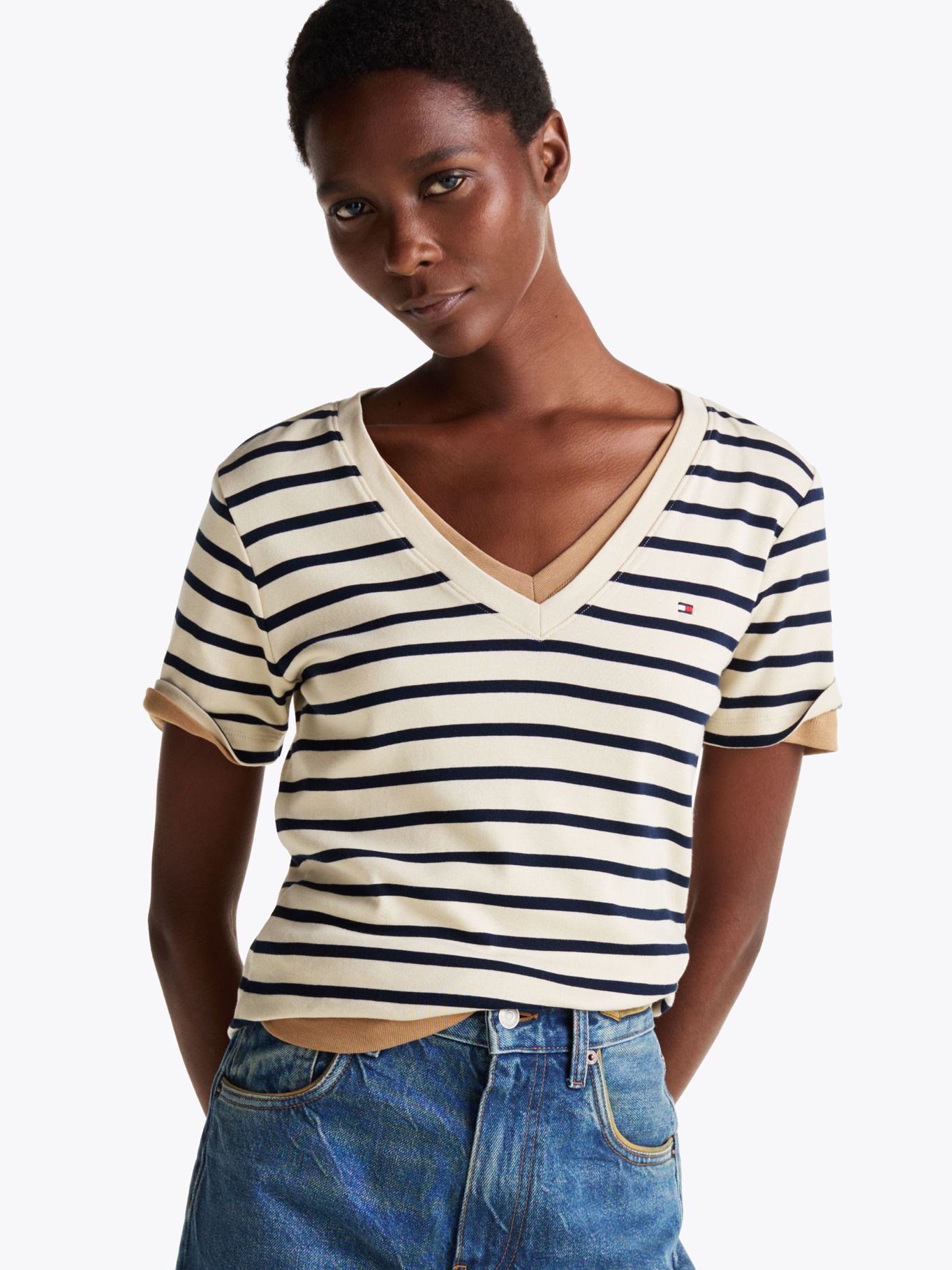 Playera de rayas con cuello en V - Tommy Hilfiger